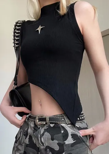 Buy CUT-OUT HEM TURTLENECK BLACK VEST for Women Online in India