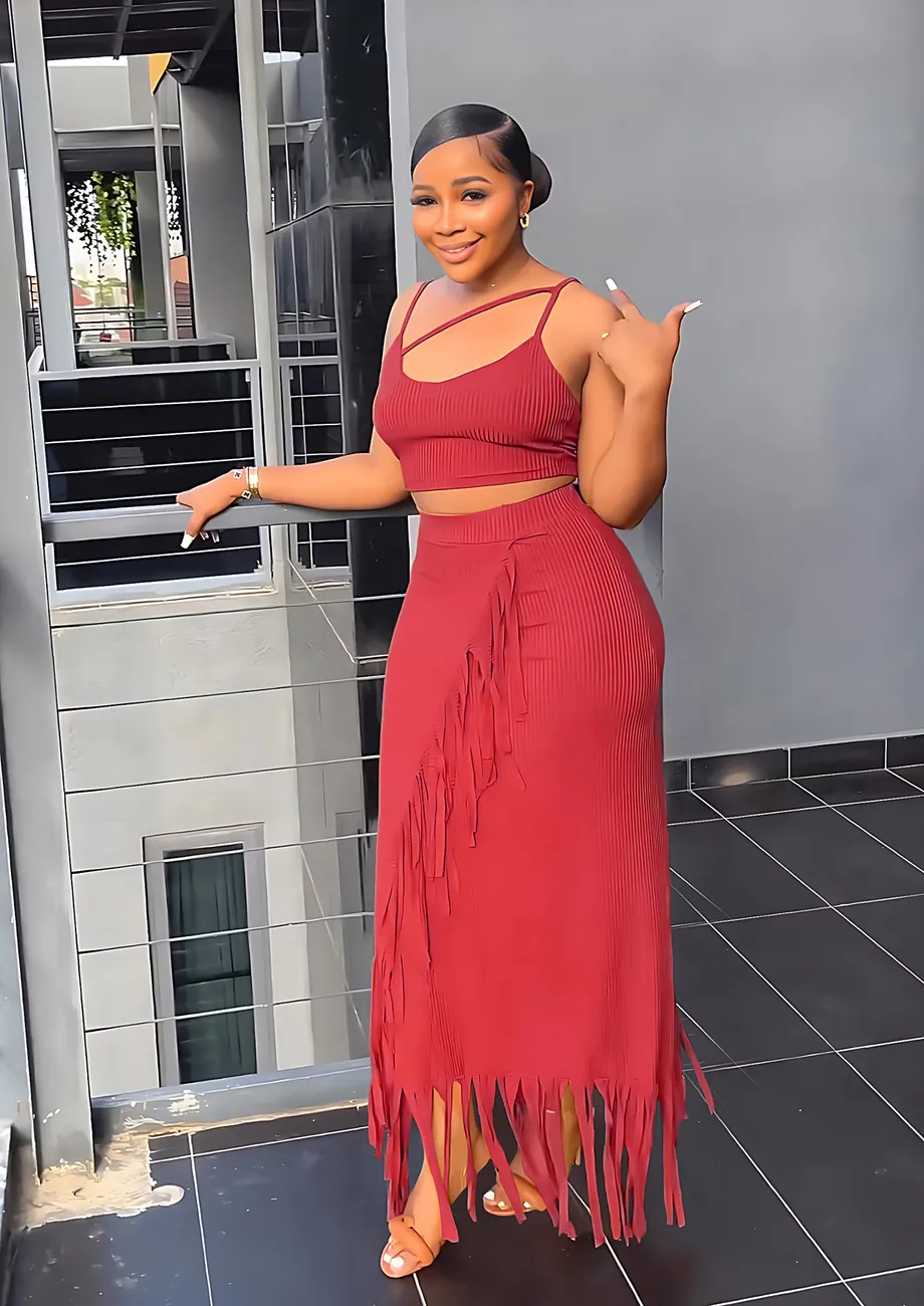 Buy RIBBED CASUAL SUMMER RED CO-ORD SET for Women Online in India