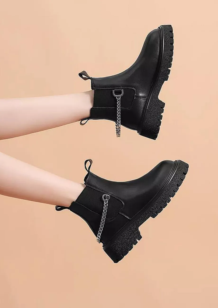 Buy BLACK CHAIN DETAIL CHELSEA BOOTS for Women Online in India