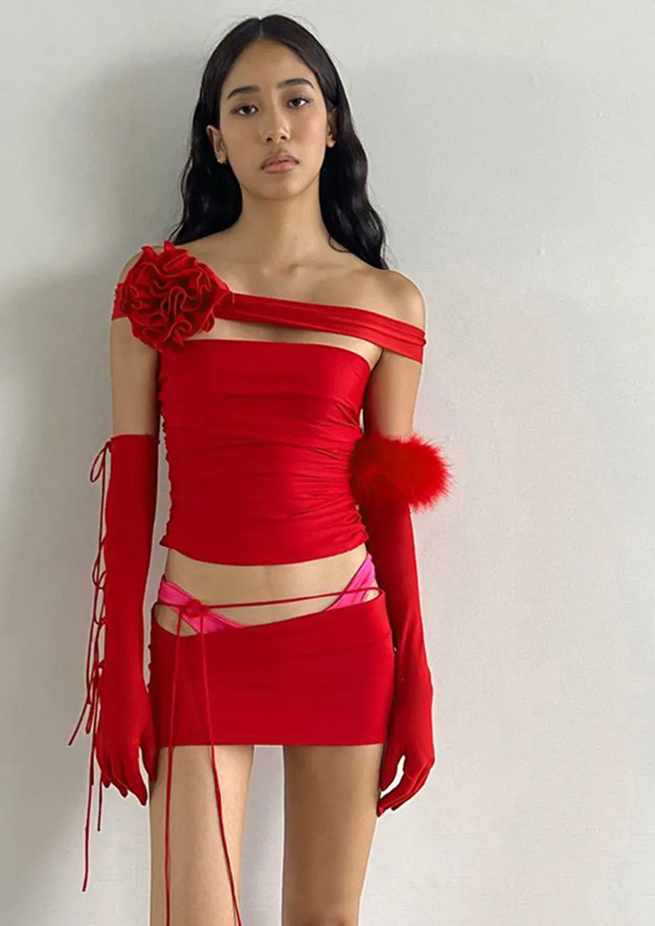 Buy STRAIGHT-ACROSS CUT-OUT RED TUBE TOP for Women Online in India