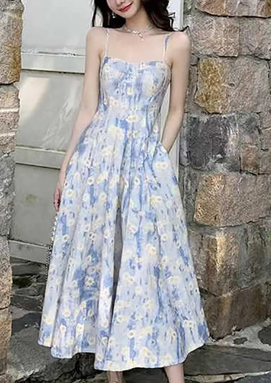 Buy A-line Blue Floral Pattern Dress for Women Online in India