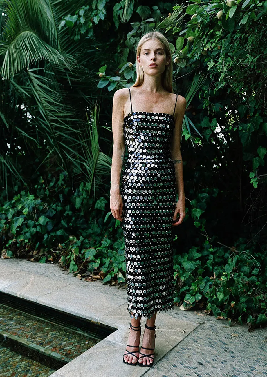 Buy Black Mid-length Sequin Coin Dress for Women Online in India