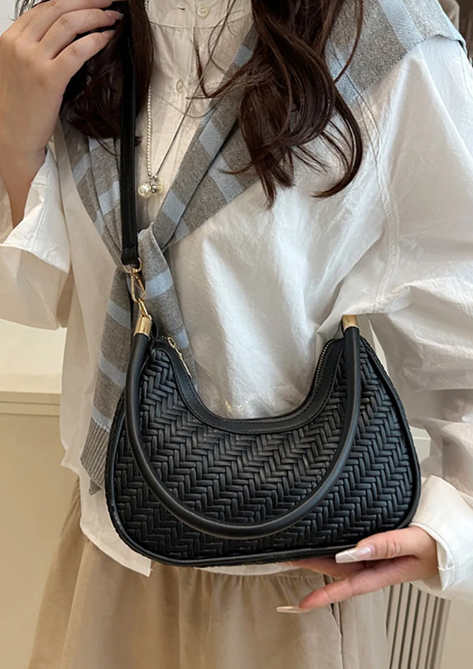 Buy TEXTURED ZIP CLOSURE BLACK HANDBAG for Women Online in India