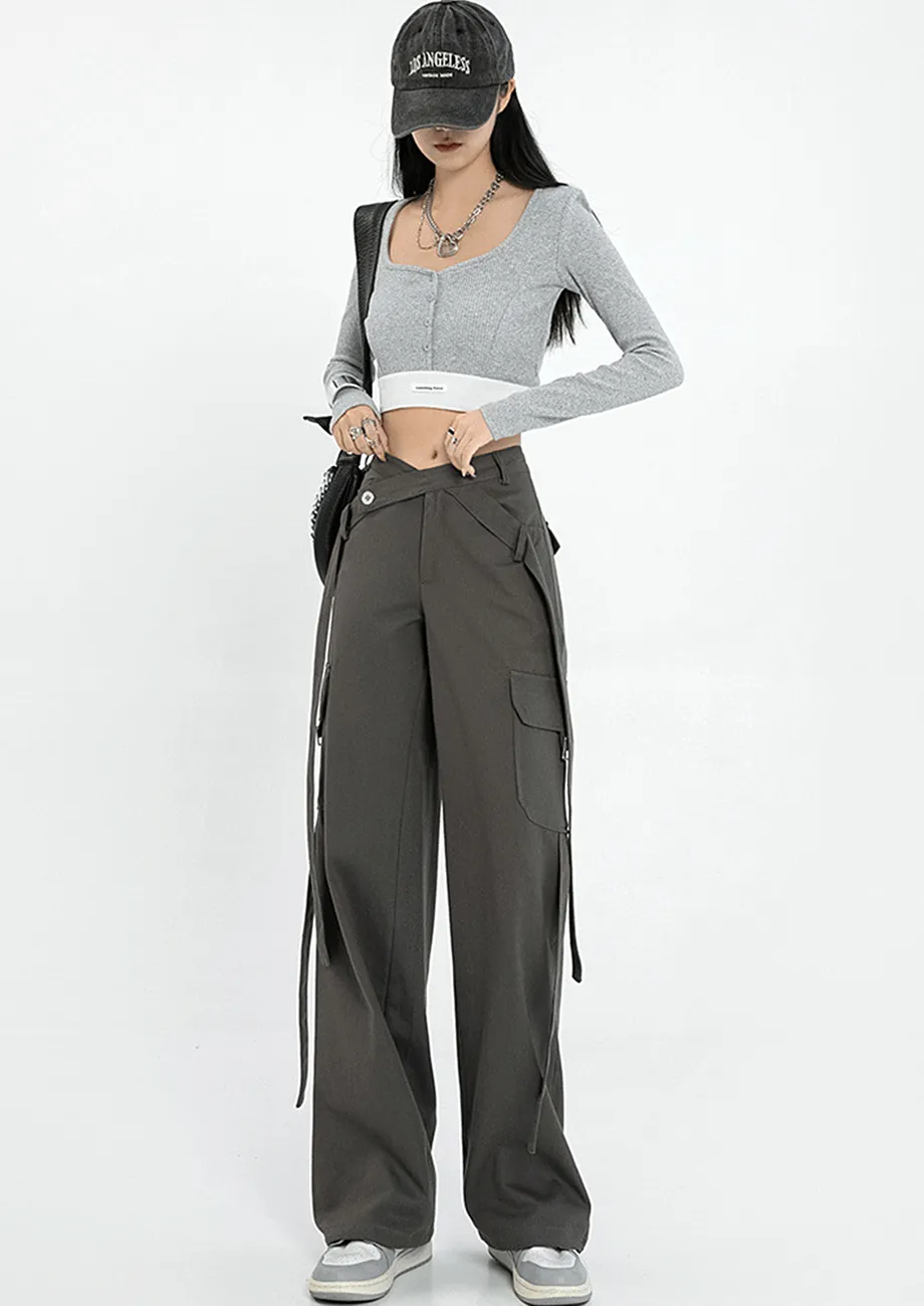 Buy Grey V-shaped Waist Cargo Pants for Women Online in India