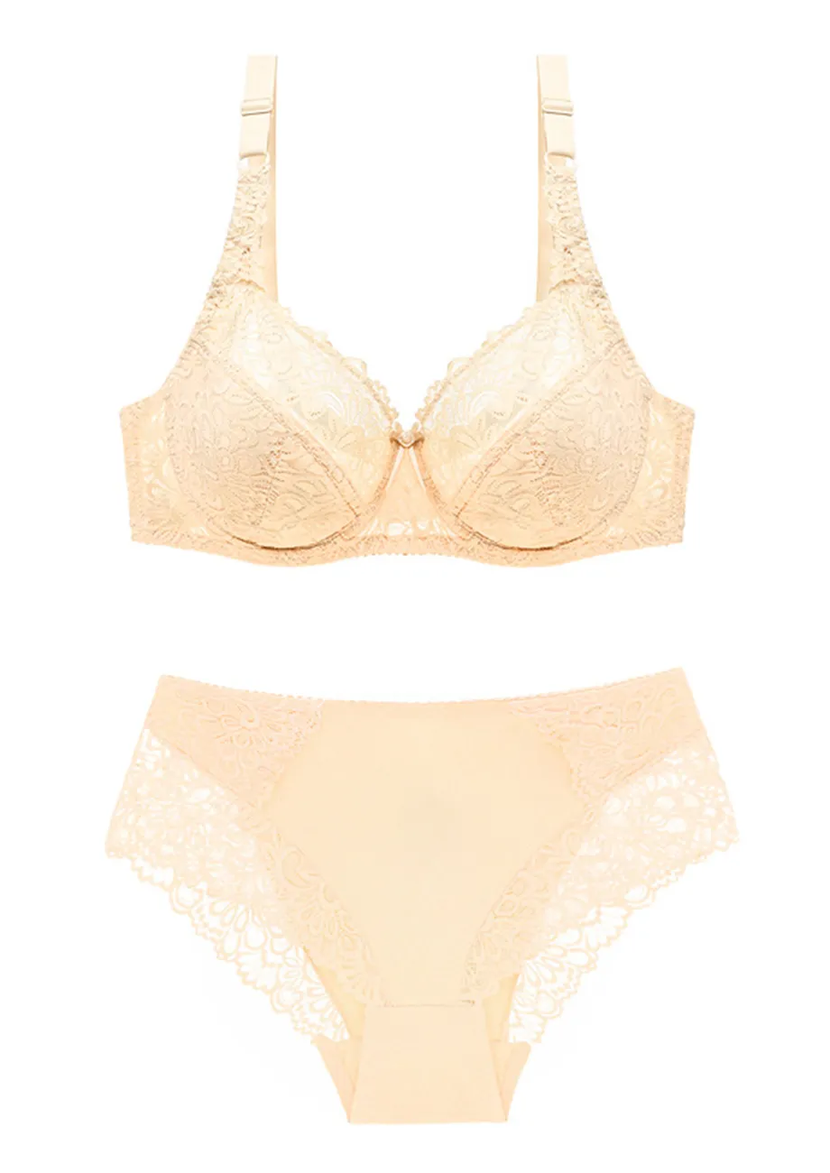 Buy Beige Plus Size Lace Bra & Hipster Briefs for Women Online in India