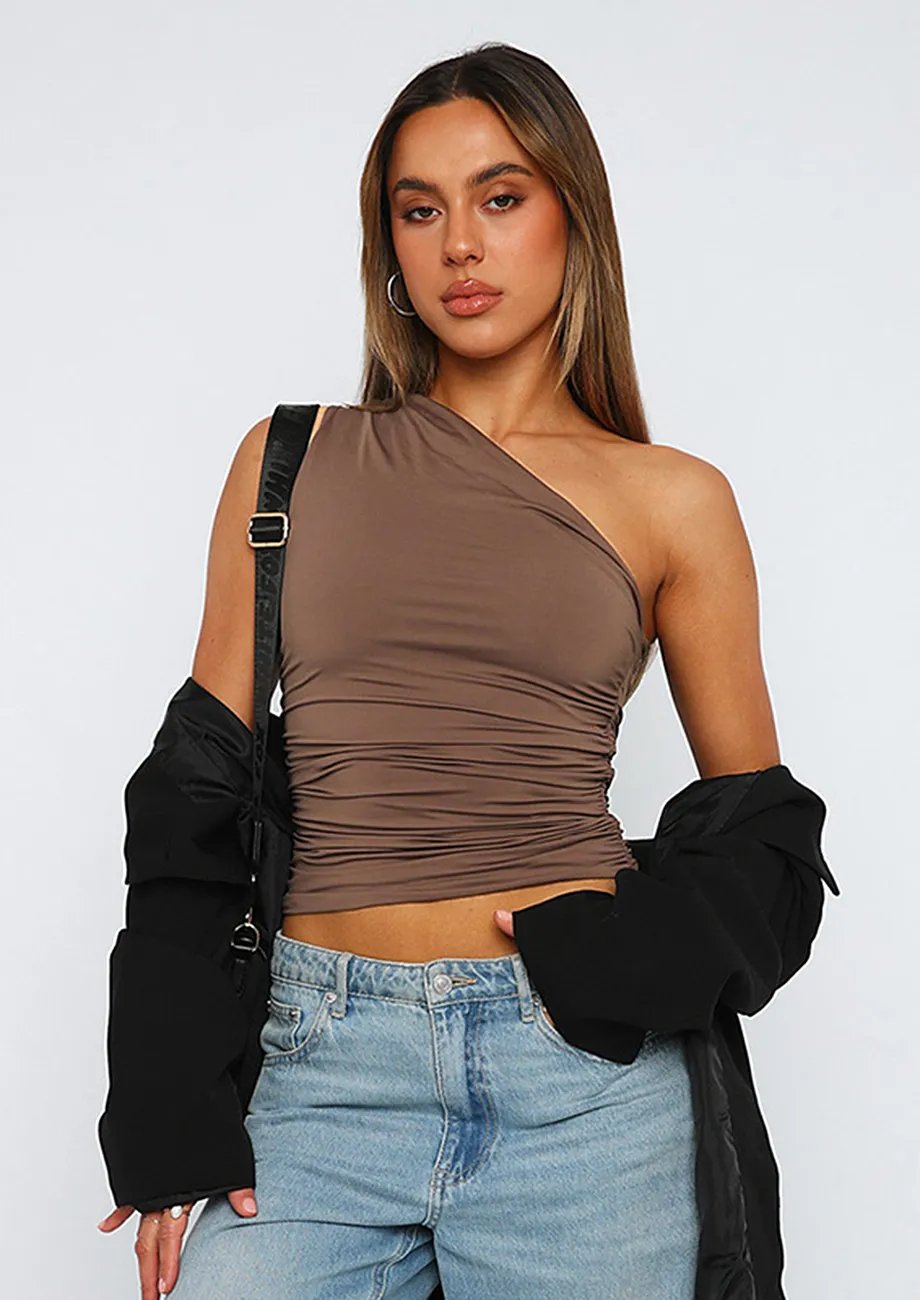 Buy BROWN RUCHED SLANTED NECK VEST TOP for Women Online in India