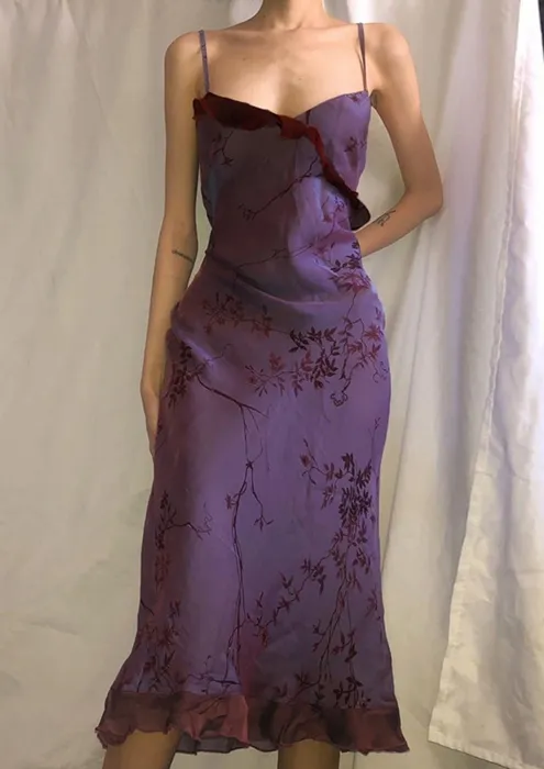 Buy PURPLE MESH EMBROIDERED MIDI DRESS for Women Online in India