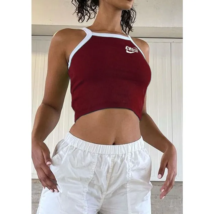 Buy RED RIBBED SLIM CROP VEST for Women Online in India